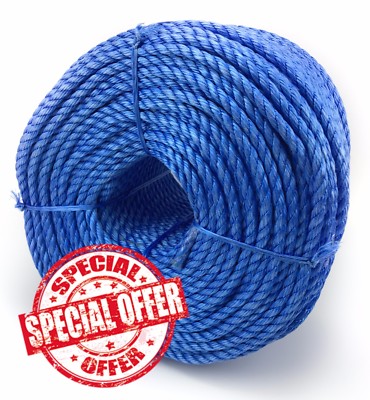 14mm Blue Poly Split Film 3-strand Polypropylene Rope x 220 Metre Coil ...