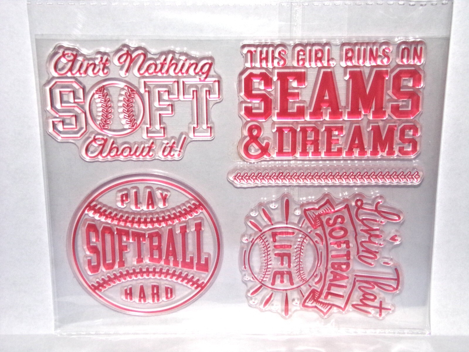 Diamond Press Softball Themed Clear Stamps Sports 5 pc Set All New Free ...