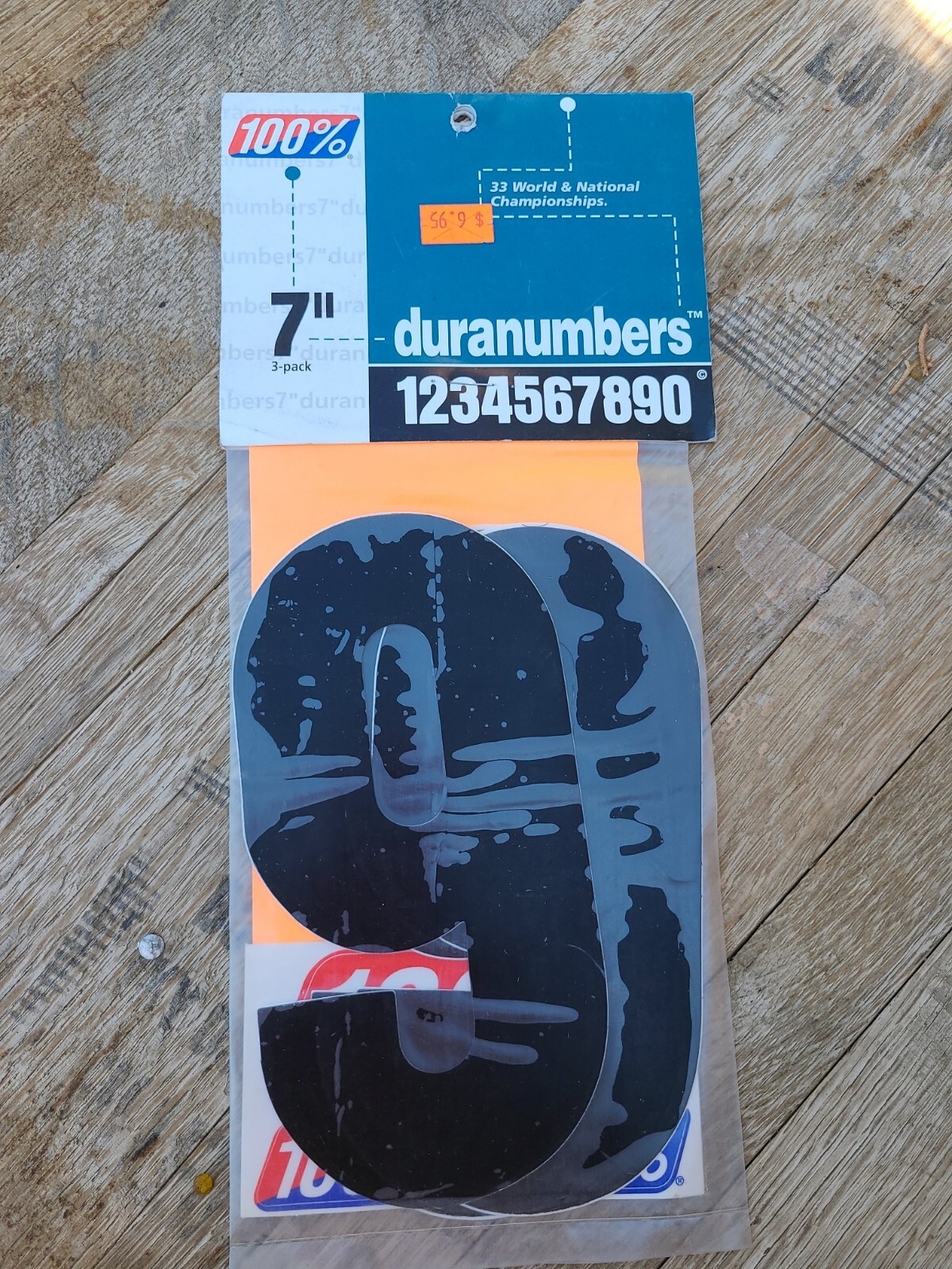 Black number 9 7" dirt bike quad atv number plate stickers 3 PER PACK ...