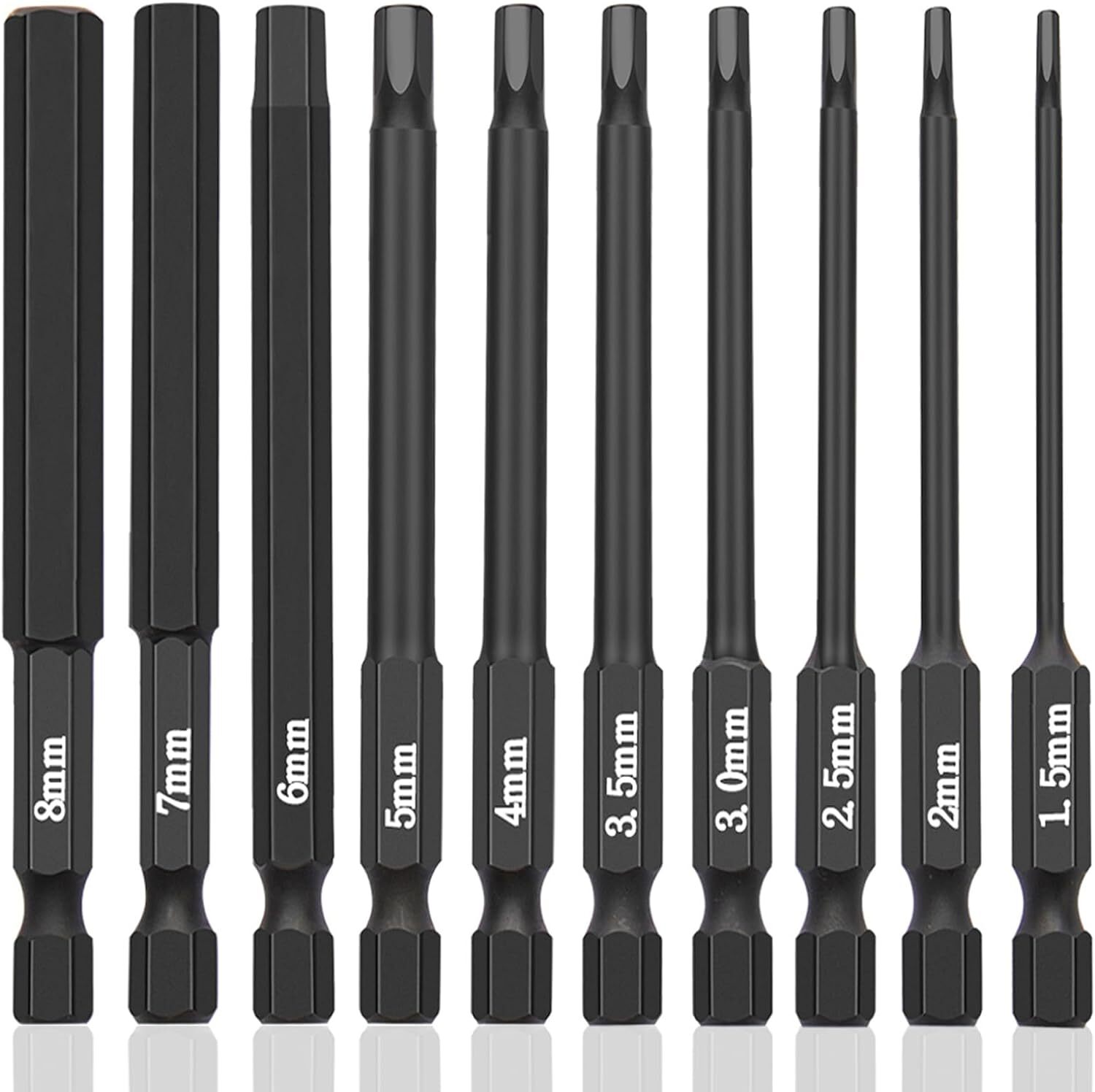 10 Piece Hex Head Allen Wrench Drill Bit Set, 1/4 Inch METRIC HEX BITS