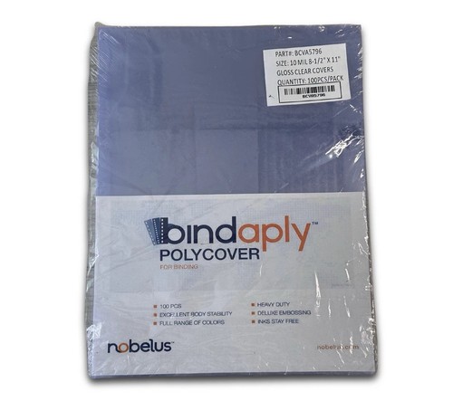 Nobelus Bindaply BCVA5796 Polycover Binding Sheet 10 Mil 8-1/2” x 11” -100 Pack | eBay