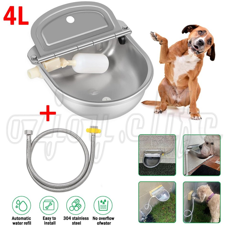 4L Stainless Pipe Water Trough Bowl Auto Drinking For Dog Horse Chicken ...