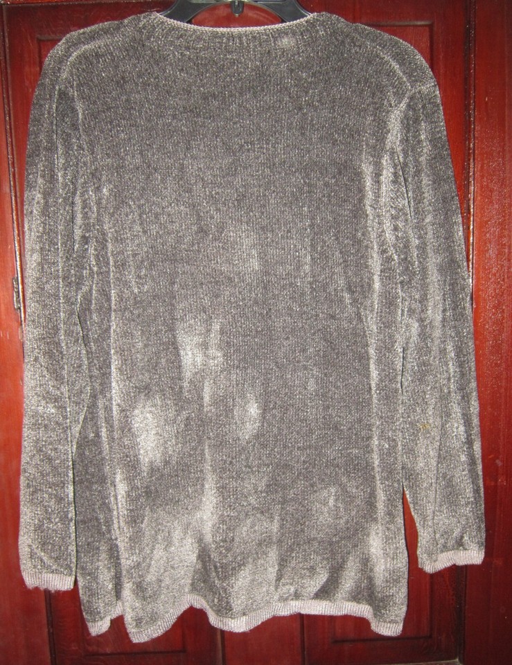 Gizel M L Knit Cardigan Sweater Chenille Button Down Faux Pocket Bows ...