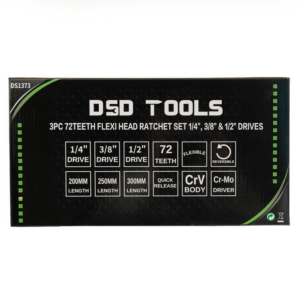 DSD TOOLS 3PC FLEXI HEAD RATCHET SET 1/4″ 3/8″ & 1/2″ DRIVES DS1373 | eBay UK
