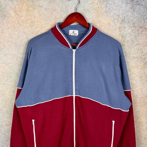 VTG 80s Color Block Track Jacket Mens Sz L Jockey Blue Red Maroon Full ...