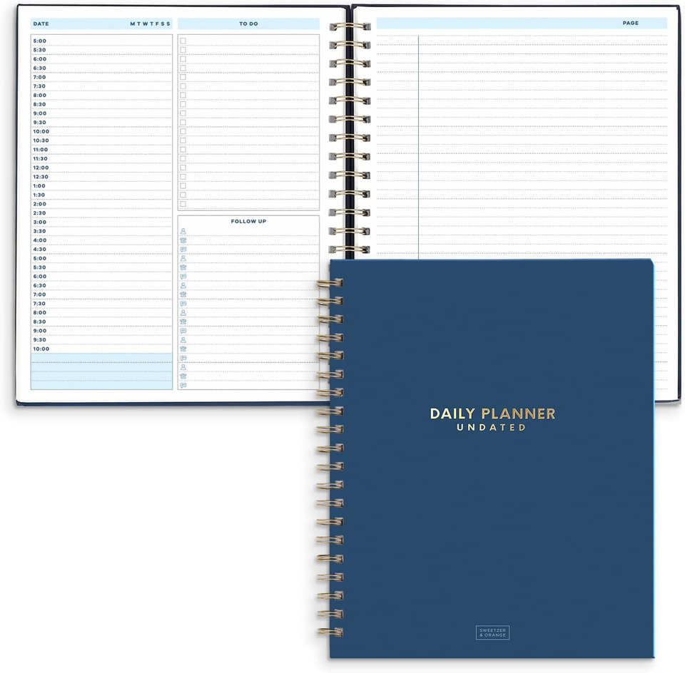 S&O Undated Daily Planner for Organization, Spiral Logbook with Hourly ...