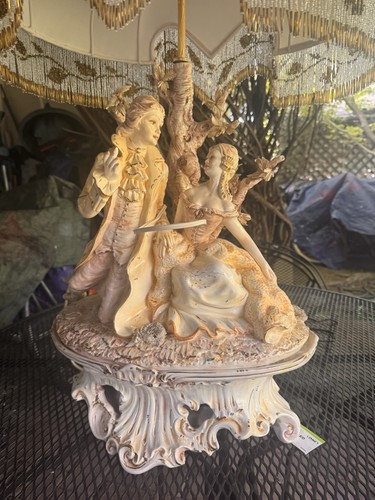 Exquisite Large Capodimonte Lamp with hand painted beaded silk shade | eBay