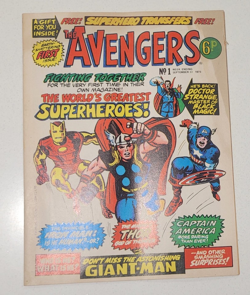 Avengers # 1 # 2 UK Marvel weekly 1973 no free gifts. Thor Iron Man Cap ...