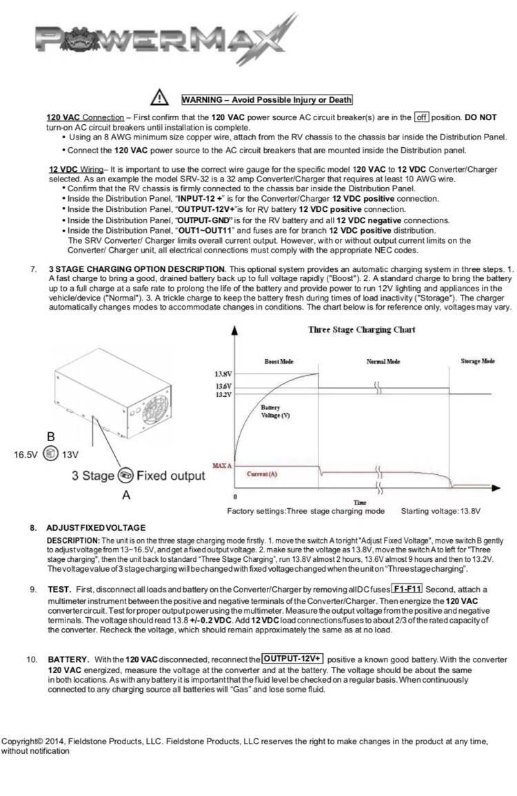 PowerMax PPC-55 3 Stage 55 AMP Distribution Panel Converter Charger WF ...