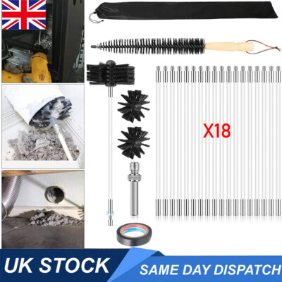 Chimney Sweep Set 10cm Flue Sweeping Brush & Rod Kit Soot Cleaning Rods ...