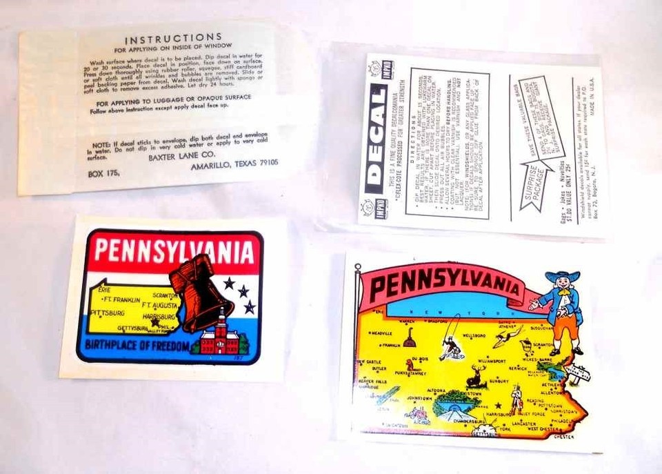 Lot 2 Vintage Pennsylvania Decals State Map Liberty Bell & Pennsylvania ...