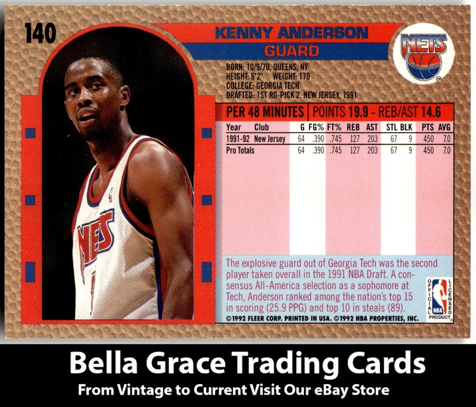 1992-93 Fleer Kenny Anderson #140 New Jersey Nets NBA Basketball | eBay