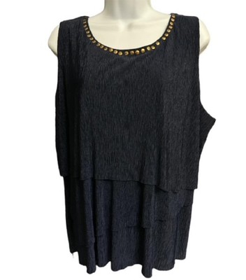 Ruby Rd Woman 1X Top Fancy Navy Blue Layer Crepe Woven Fabric Sequins ...