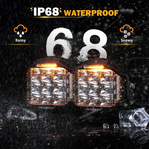 AUXBEAM 5" Side Shooter LED Cube Pods DRL Work Light+Amber Cover For ...