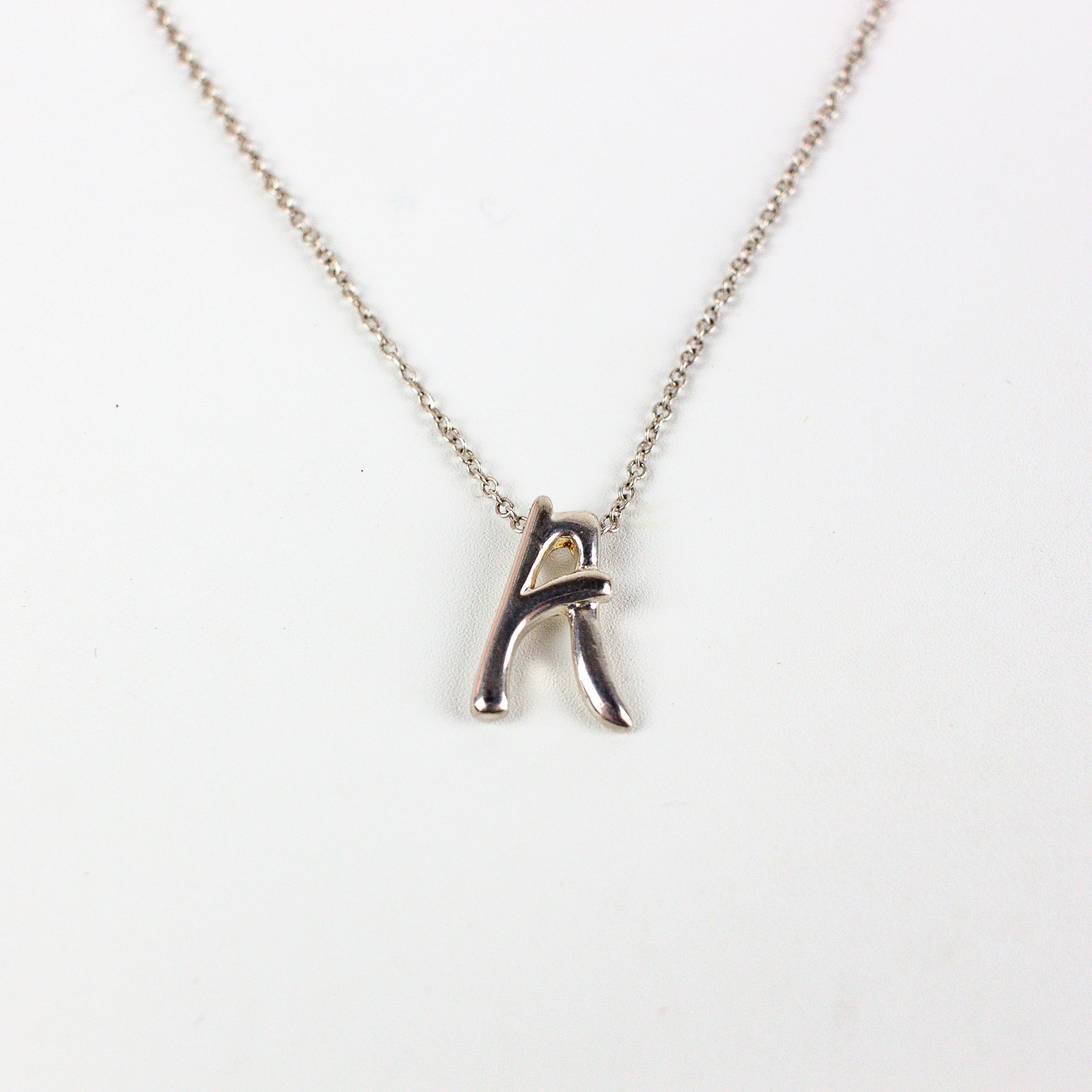 Cursive Initial Pendant Necklace Letter A Silver Tone… - Gem