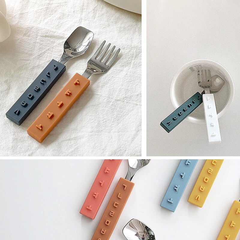 Baby Spoon Fork set Child Kids Infant Gift Korean Alphabet Hangeul ...