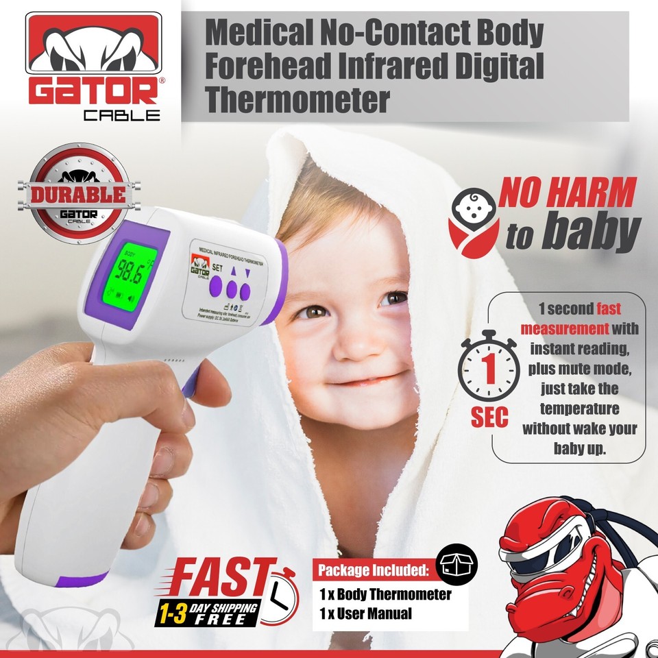 Infrared Digital Thermometer Human Body Forehead Temperature Gun LED No ...