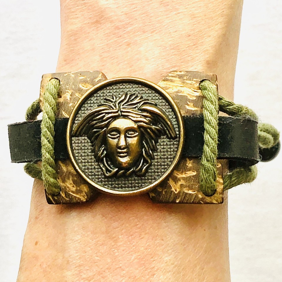 Leather Cuff Bracelet Greek God Angel Goth Moto Punk Jewelry Adjustable ...