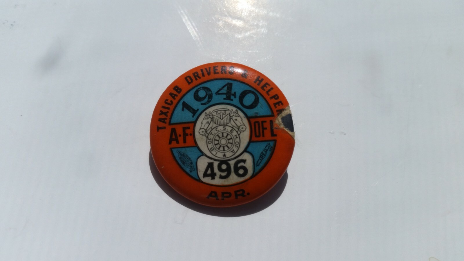 Taxicab & Drivers & helpers Union Pinback Button A.F. of L. local 496 ...