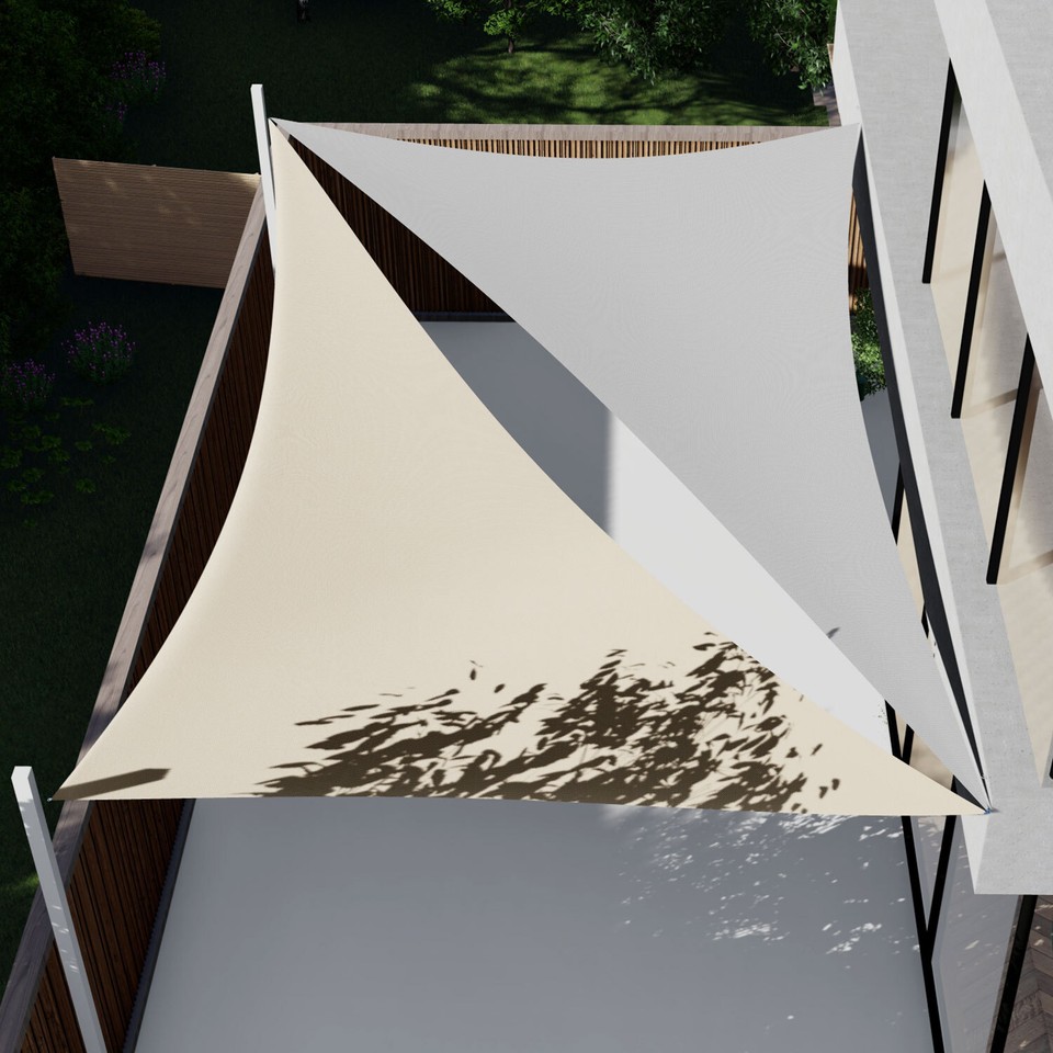 31/32/33/34FT Beige Triangle Sun Shade Sail Outdoor Steel Cable Canopy ...