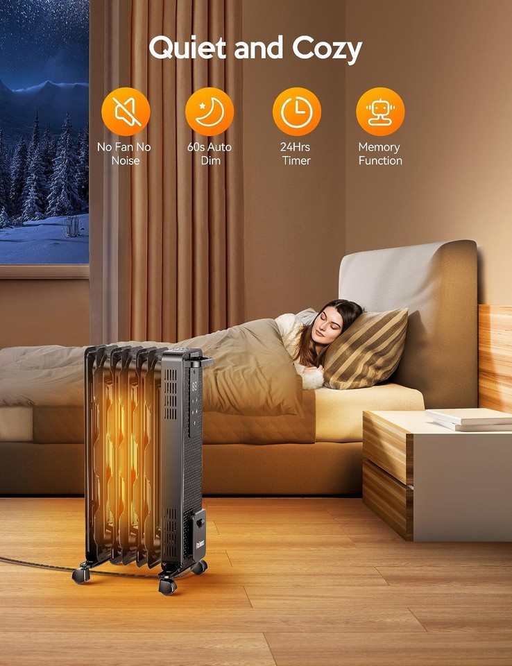 1500W Electric Radiator Heater with Remote & Manual Control Safe ...