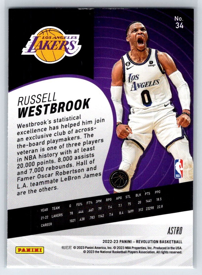 2022 Panini Revolution Astro #34 Russell Westbrook Astro Excellent | eBay