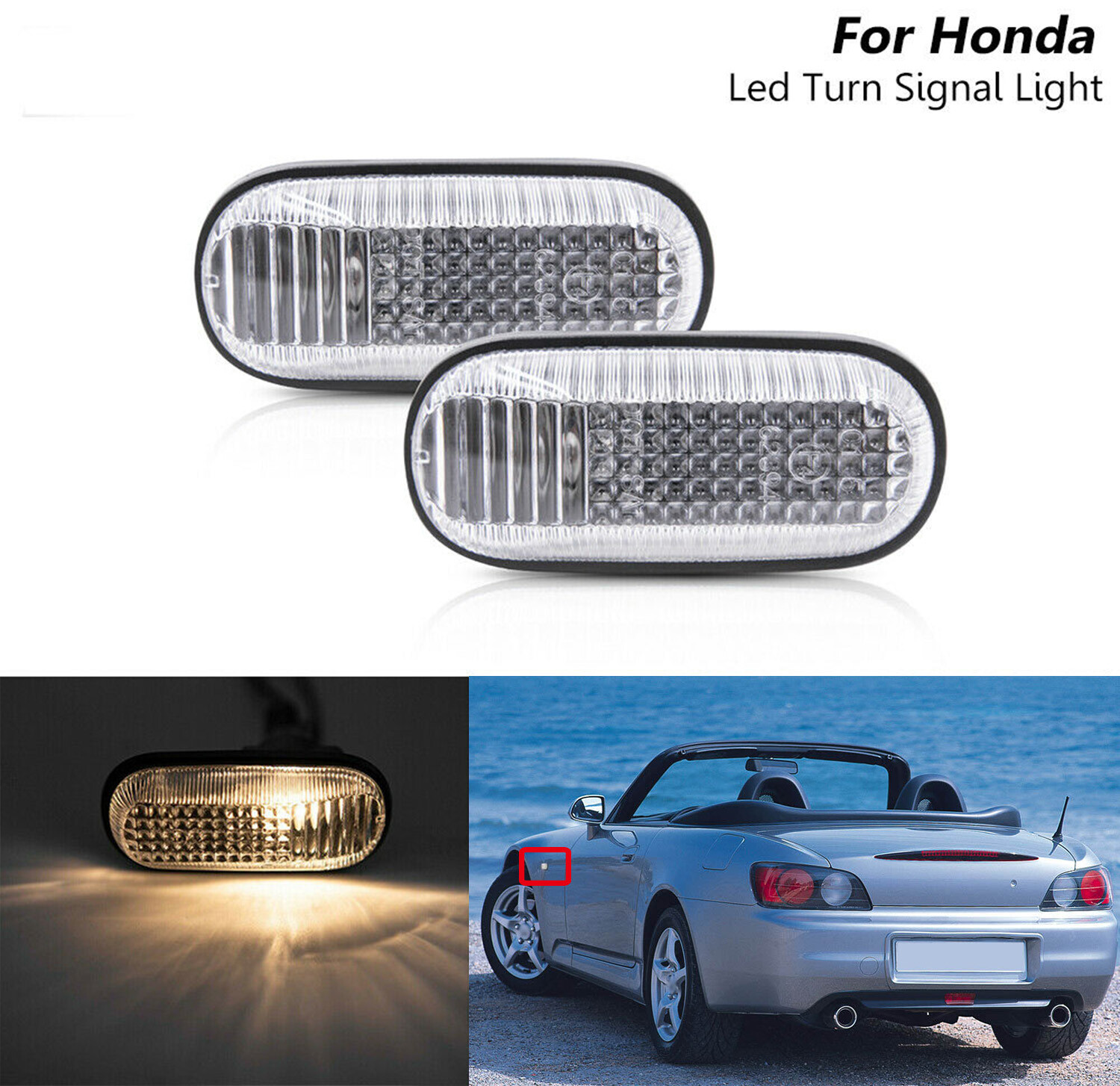 2x Clear Fender Side Marker Turn Signal Light For Honda S2000 S2k AP1 ...