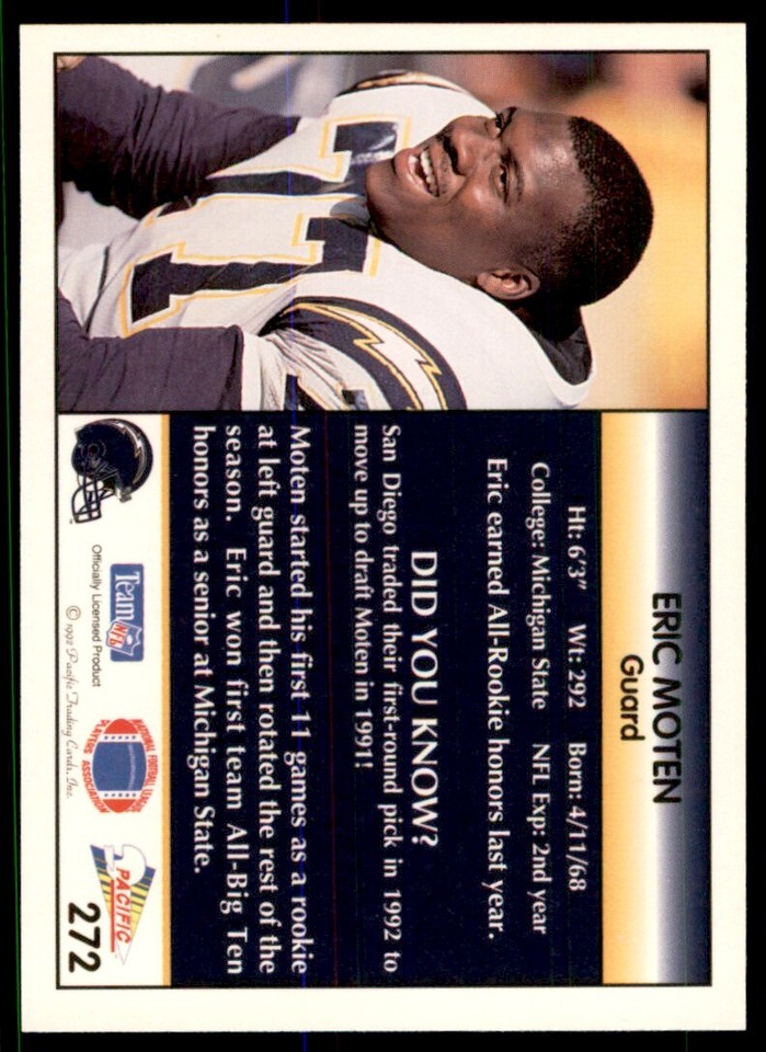 1992 Pacific Eric Moten San Diego Chargers #272 | eBay