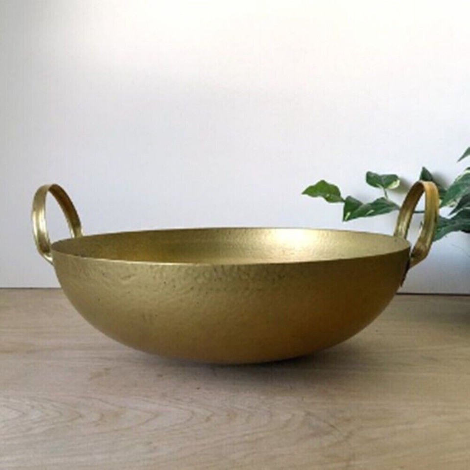 Peetal Brass Kadai Deep Pan Frypan Cooking Pot Designer Serving Wok ...