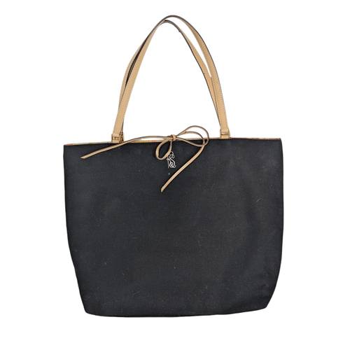 Kate Spade Linen Canvas Tote Bag with Monogram Black and Tan | eBay