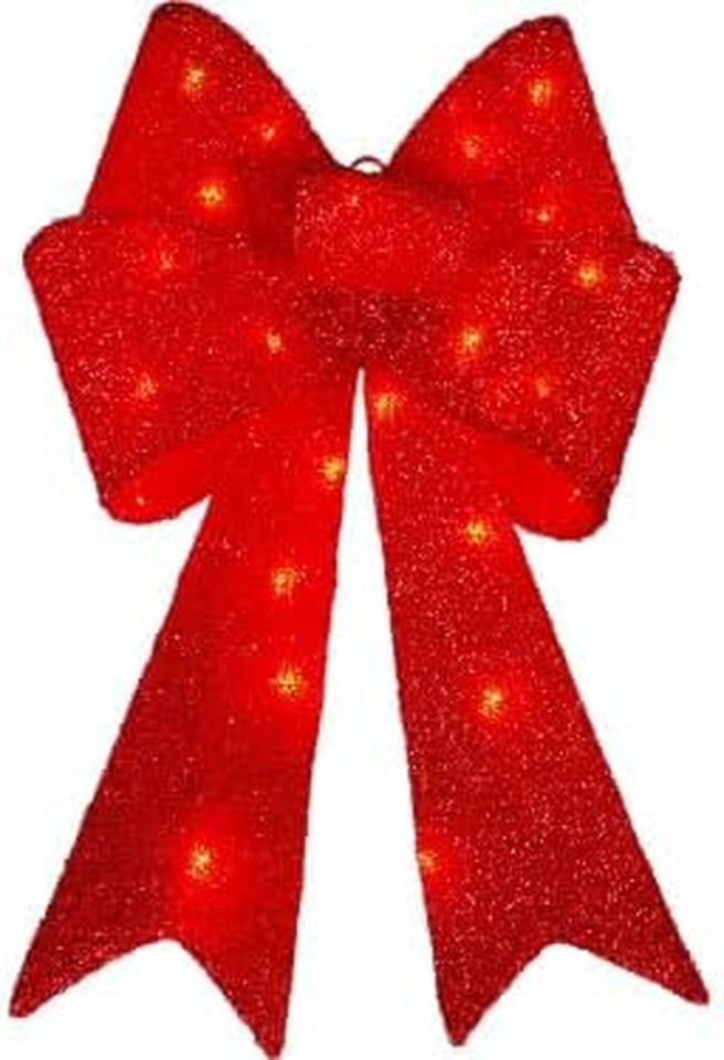 Christmas Red Glitter Bow Lighted Decoration - 26" H - 20 Mini LED ...