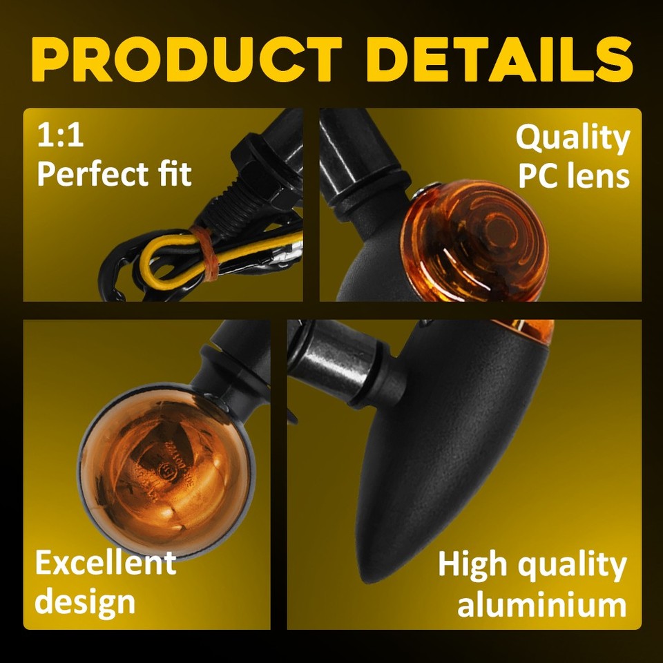 4X Mini Bullet LED Indicator Light Turn Signal Lights Amber Len Lamp ...