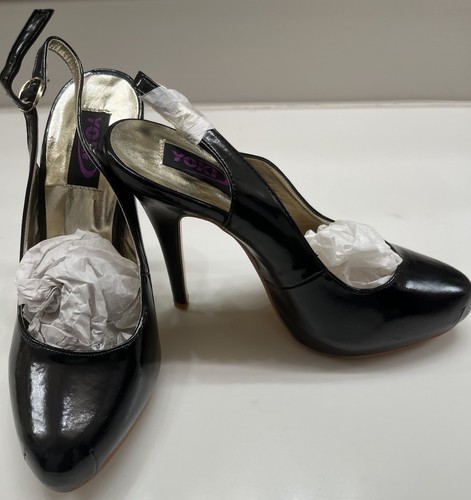 SLINGBACK-GIRL Black Faux Patent Leather Slingback Heels Sz 6.5 Perfect ...