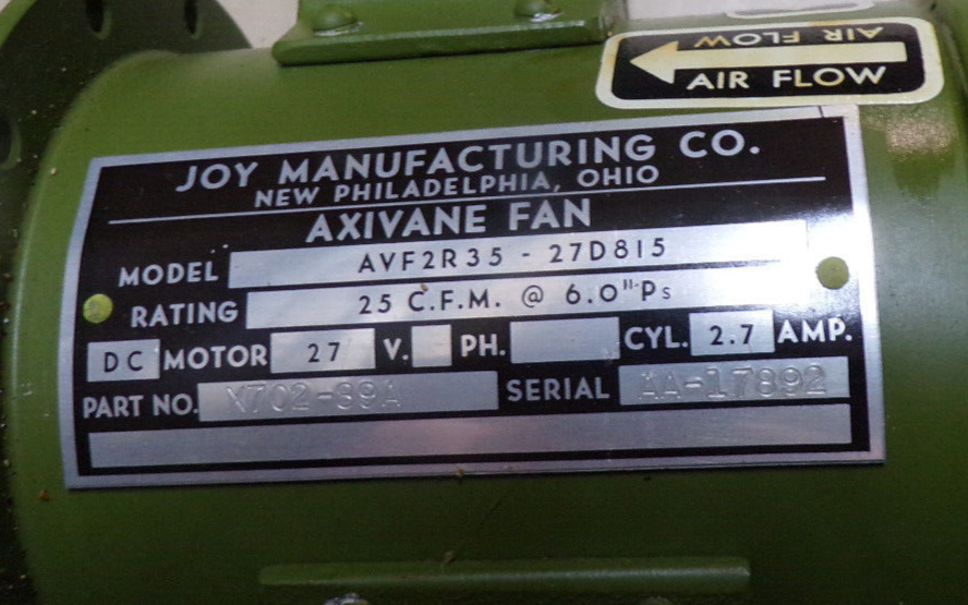Joy Tech. Model AVF2R35-27D815 Axivane Fan PN: X702-89A (EB2406031019 ...