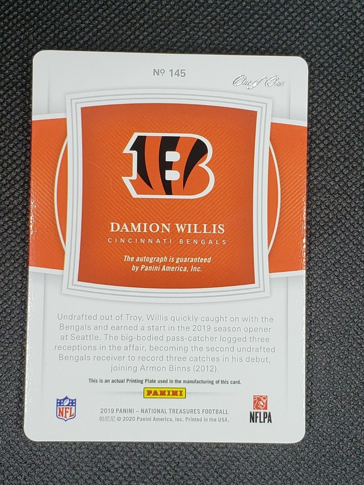 DAMION WILLIS 2019 Panini National Treasures RC AUTO PRINTING PLATE #1/ ...