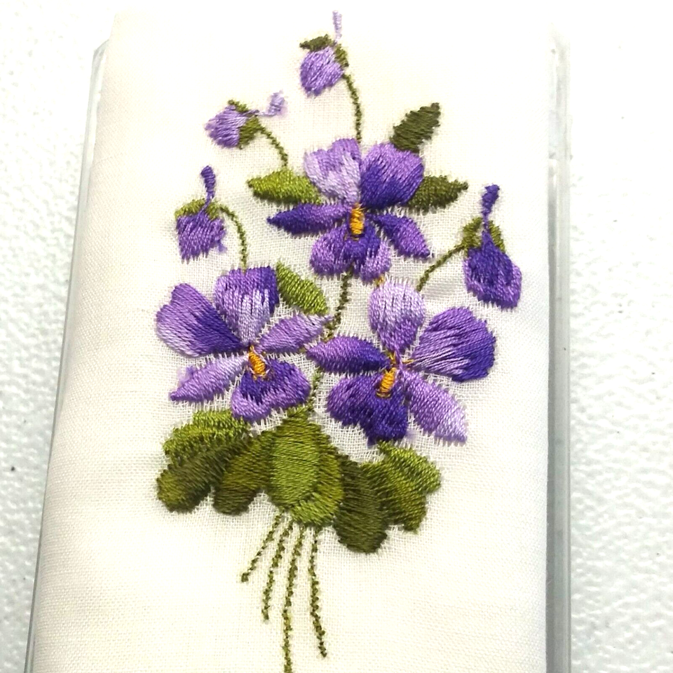Vintage Swiss Made ALBA 100% Cotton Hankerchief w/ Embroidered Flowers ...