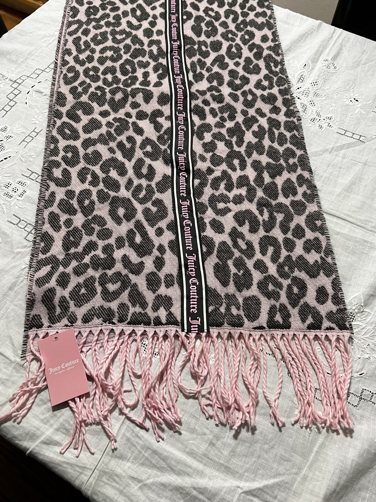 Juicy Couture Leopard Print Scarf/Shawl Pink Measures flat 72" x 16 ...