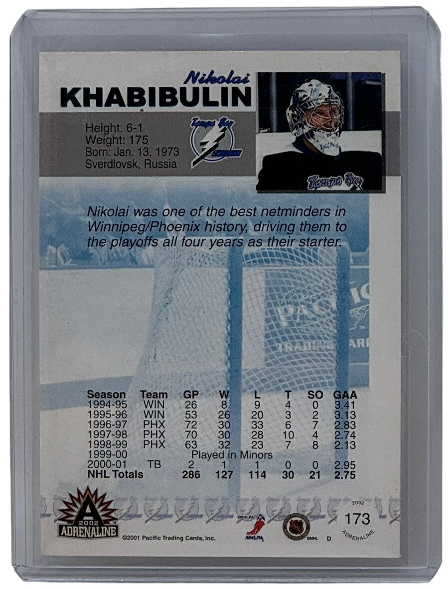 2001-02 Pacific Adrenaline - Blue #173 Nikolai Khabibulin /62 for sale ...