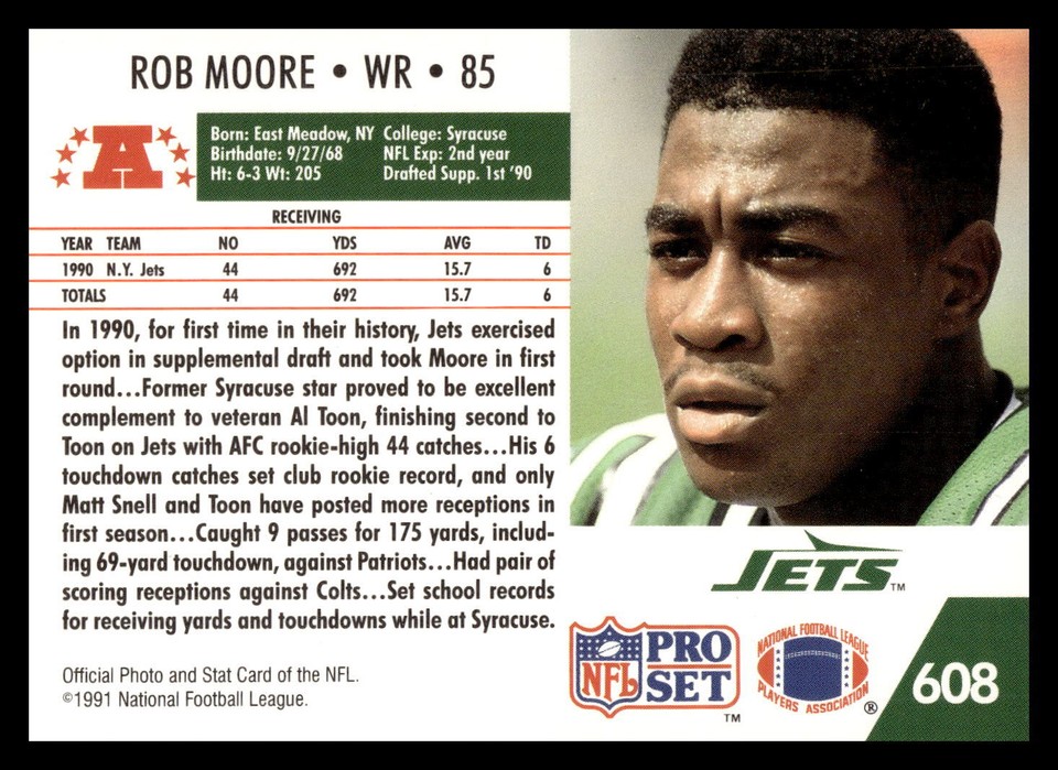 1991 Pro Set #608 Rob Moore New York Jets Football Card NM | eBay