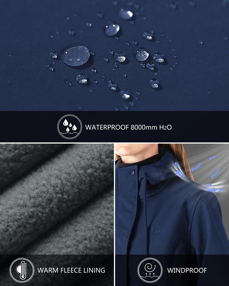 Women's Lightweight Waterproof Fleece Lined Hooded Softshell Rain ...