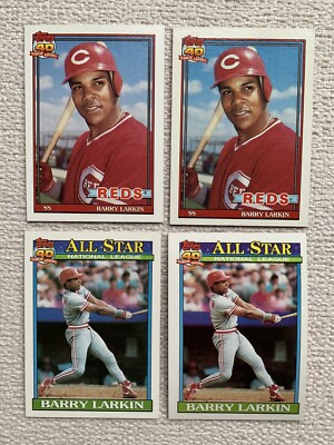 1991 Topps Glowback & Non-Glowback BARRY LARKIN Base #730 & All-Star ...