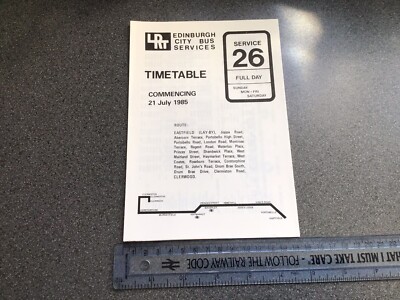 Edinburgh City Bus Service 26 Lothian Region Transport Timetable July ...