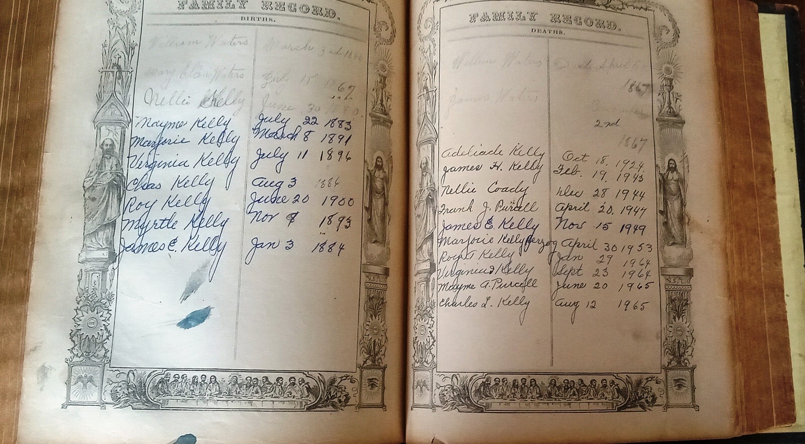 LARGE FULL LEATHER FAMILY CATHOLIC DOUAY VULGATE BIBLE; CA 1870, BRITE ...