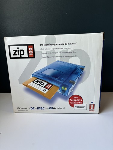 Iomega Zip 100 External Disk Drive USB Translucent Blue In Original Box ...