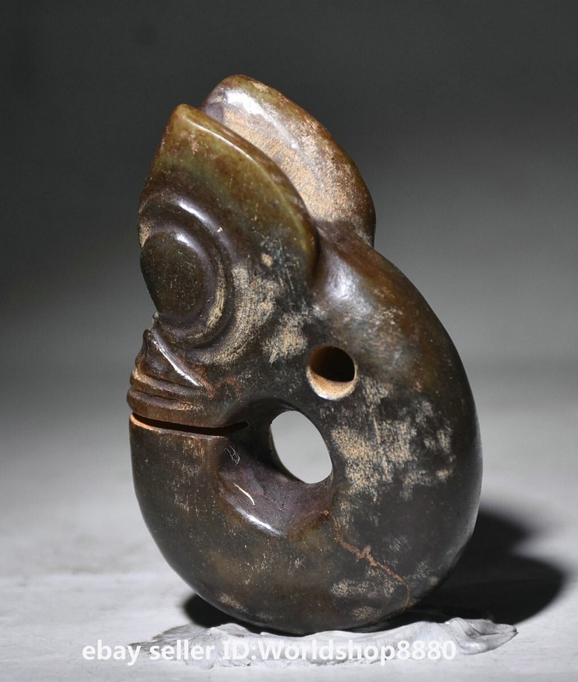 2.8" Old Chinese Hongshan culture Old Jade Pig Dragon Hook Amulet ...