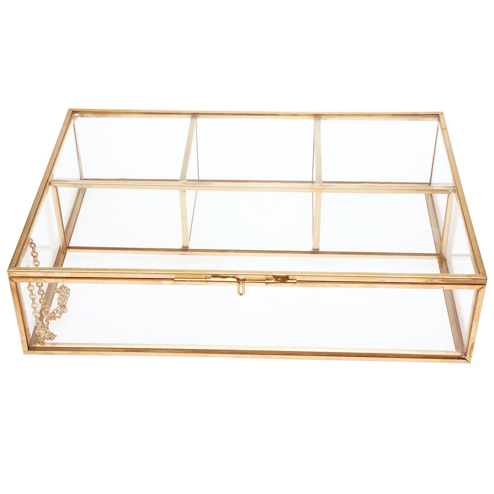 Golden Vintage Glass Box Keepsake Jewelry Organizer and Counter Top ...