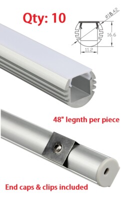 10 Pack 48" Aluminum Round LED Channel Extrusion Holder LED Tape Strip ...