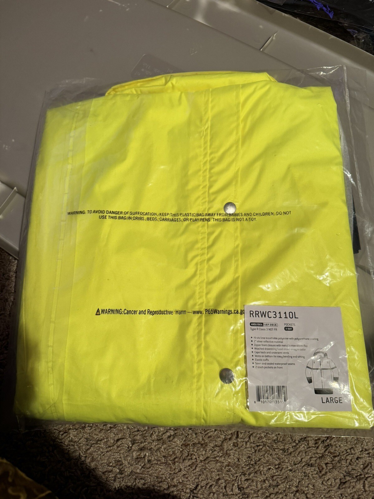 Safety Rain Coat Reflective Hi-Vis Raincoat Class 3 Type R ANSI 107 Sz ...