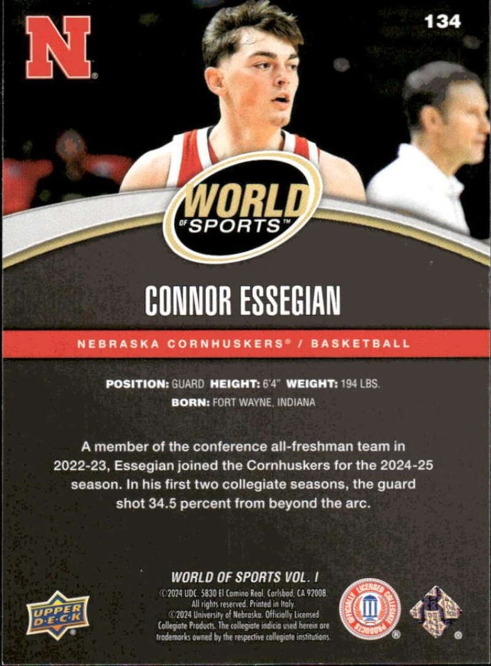 2025 Upper Deck World of Sports #134 Connor Essegian Nebraska ...