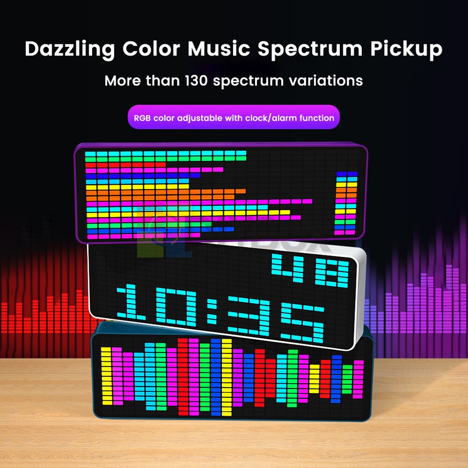 MIC+CABLE Sound Level Meter Clock LED Audio Display Music Spectrum ...